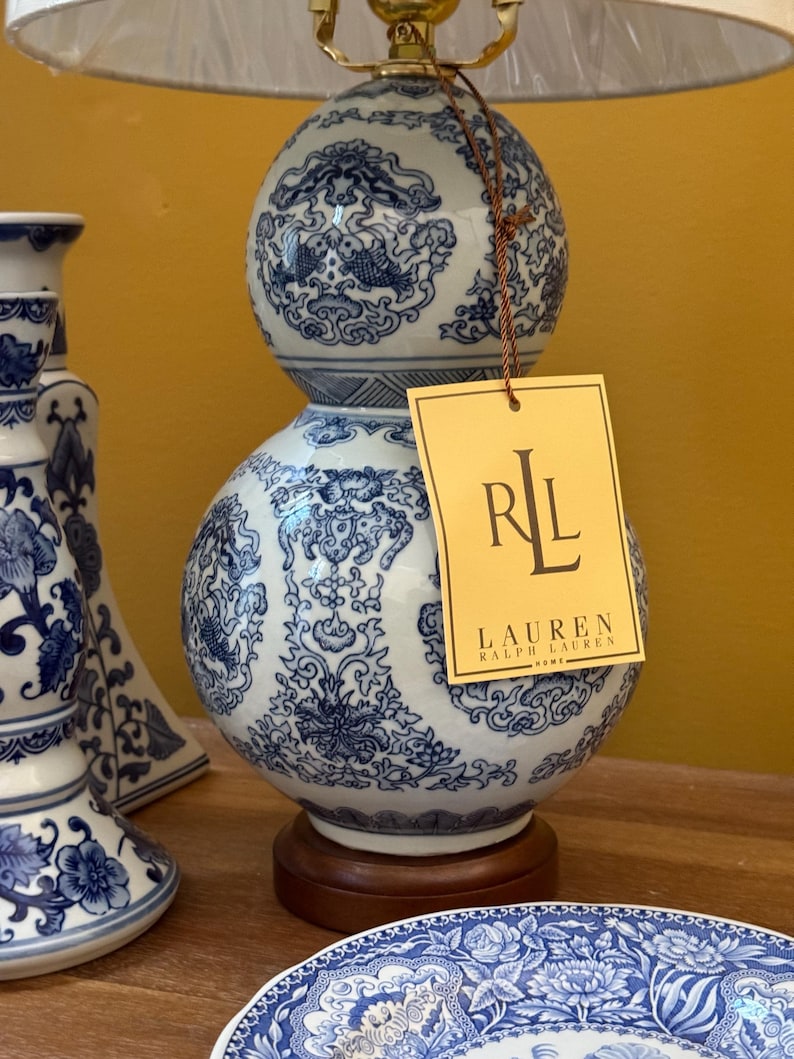 RALPH LAUREN Gourd Table Lamp - 21" H - Blue and White Chinoiserie ...