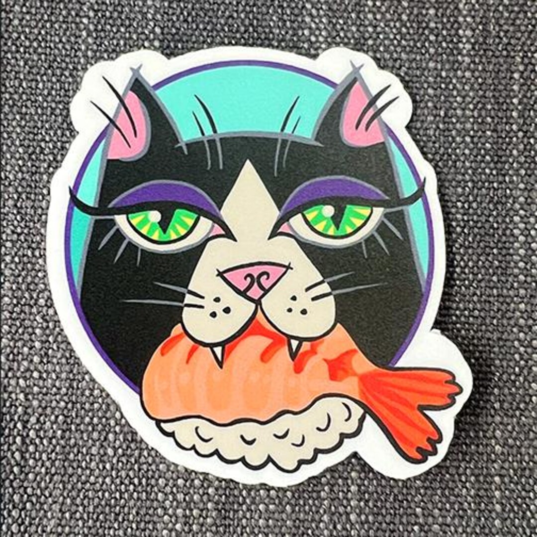 Tuxedo Cat Eating Sushi Sticker - Etsy