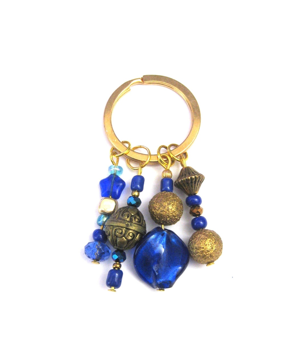 Jeweled Key Rings Royal Blues, Antique Gold Beaded Dangle Key Ring ...