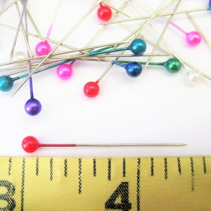 Supplies 100 Assorted Straight Ball Color Head Pins 1 1/2 Sewing ...