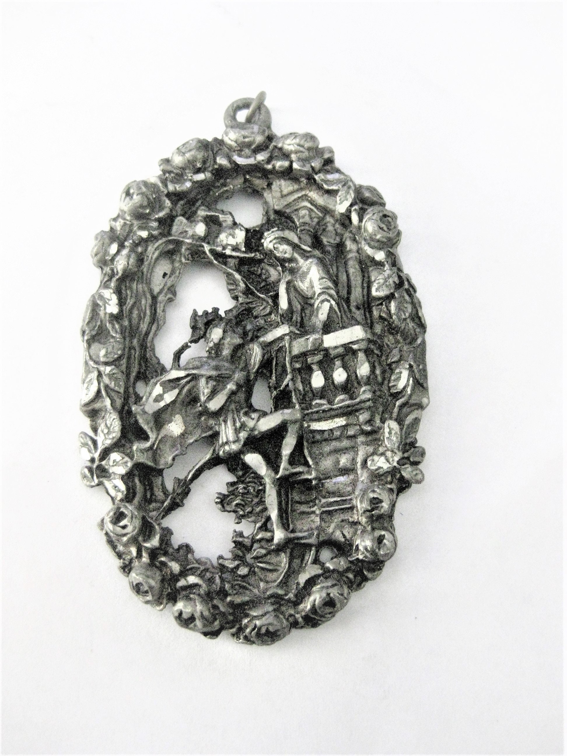 Jewelry Supplies Pewter Pendant Carved Large Vintage | Etsy