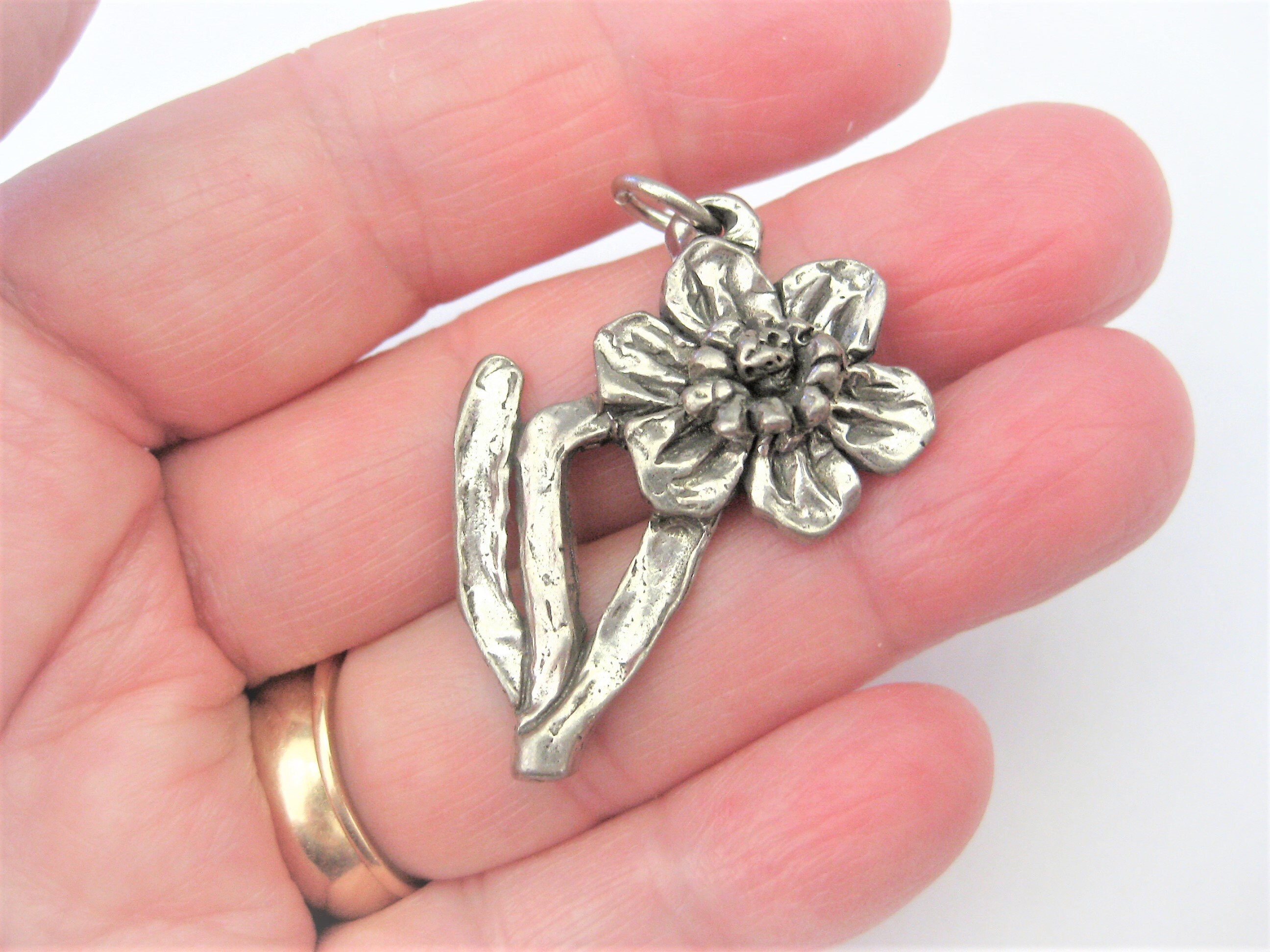 Jewelry Supplies Flower Pewter Pendant Signed Sheridan | Etsy