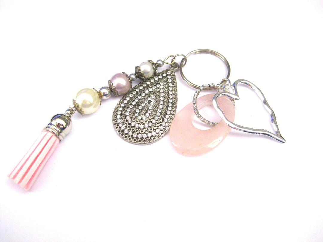 Jeweled Key Rings Rosy Pink Rhinestones, Rose Quartz, Pink Tassel ...
