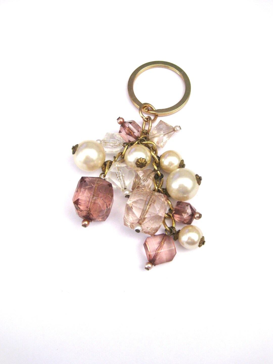 Jeweled Key Rings Light Mauve, Cream Pearls Beaded Dangle Key Ring ...