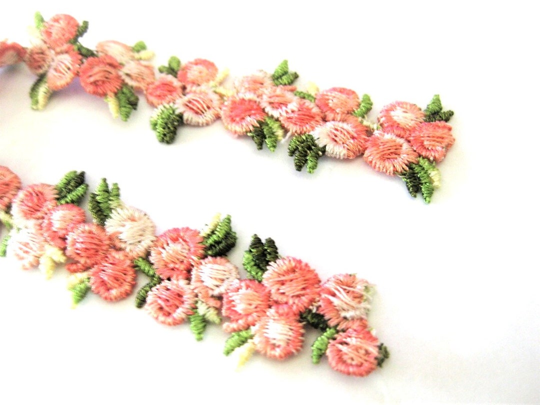 Craft Supplies Peach Flower Ribbon Trim Green Leaves Garland Multiple ...