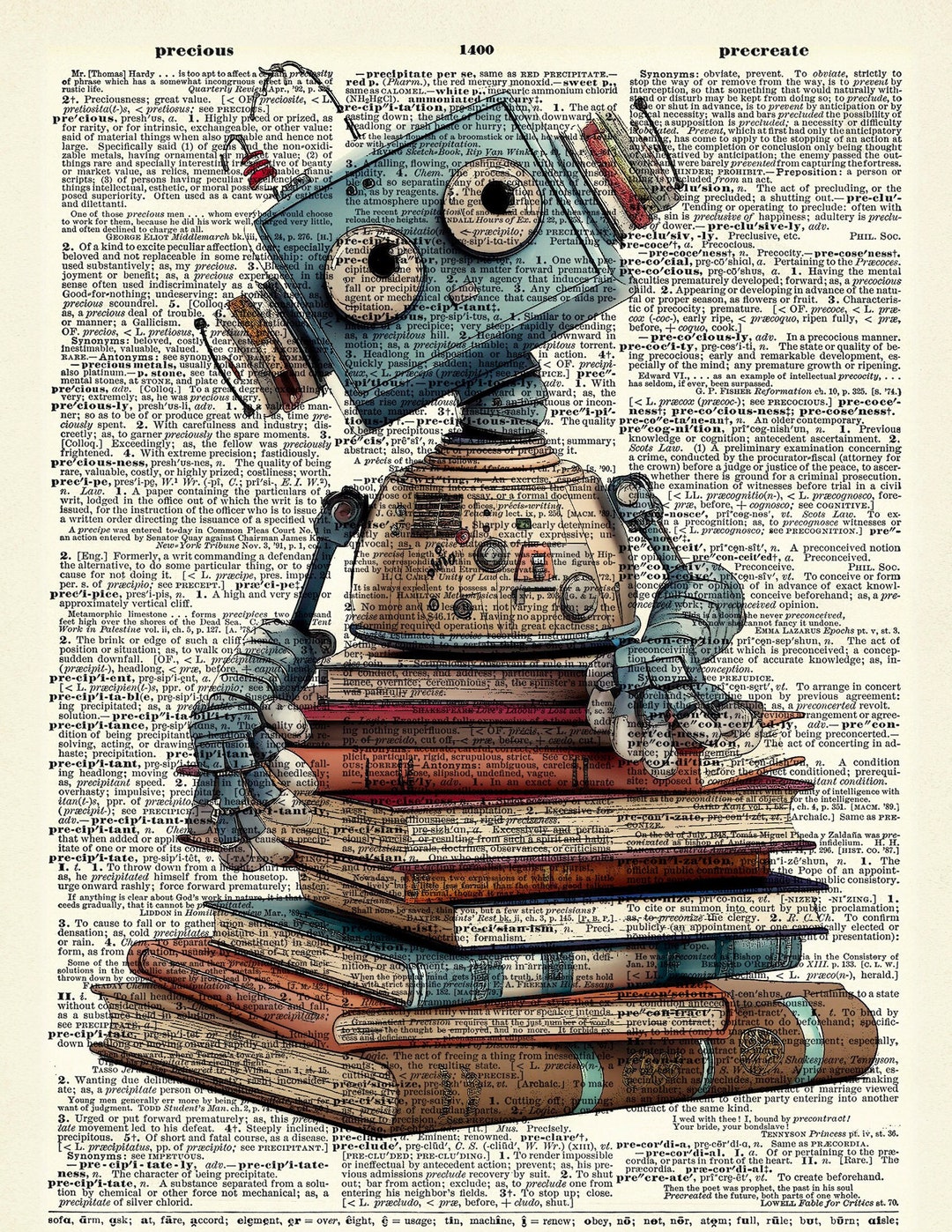 Robot With Books. Kids Wall Art. Blue Robot Print Has the Look of an ...