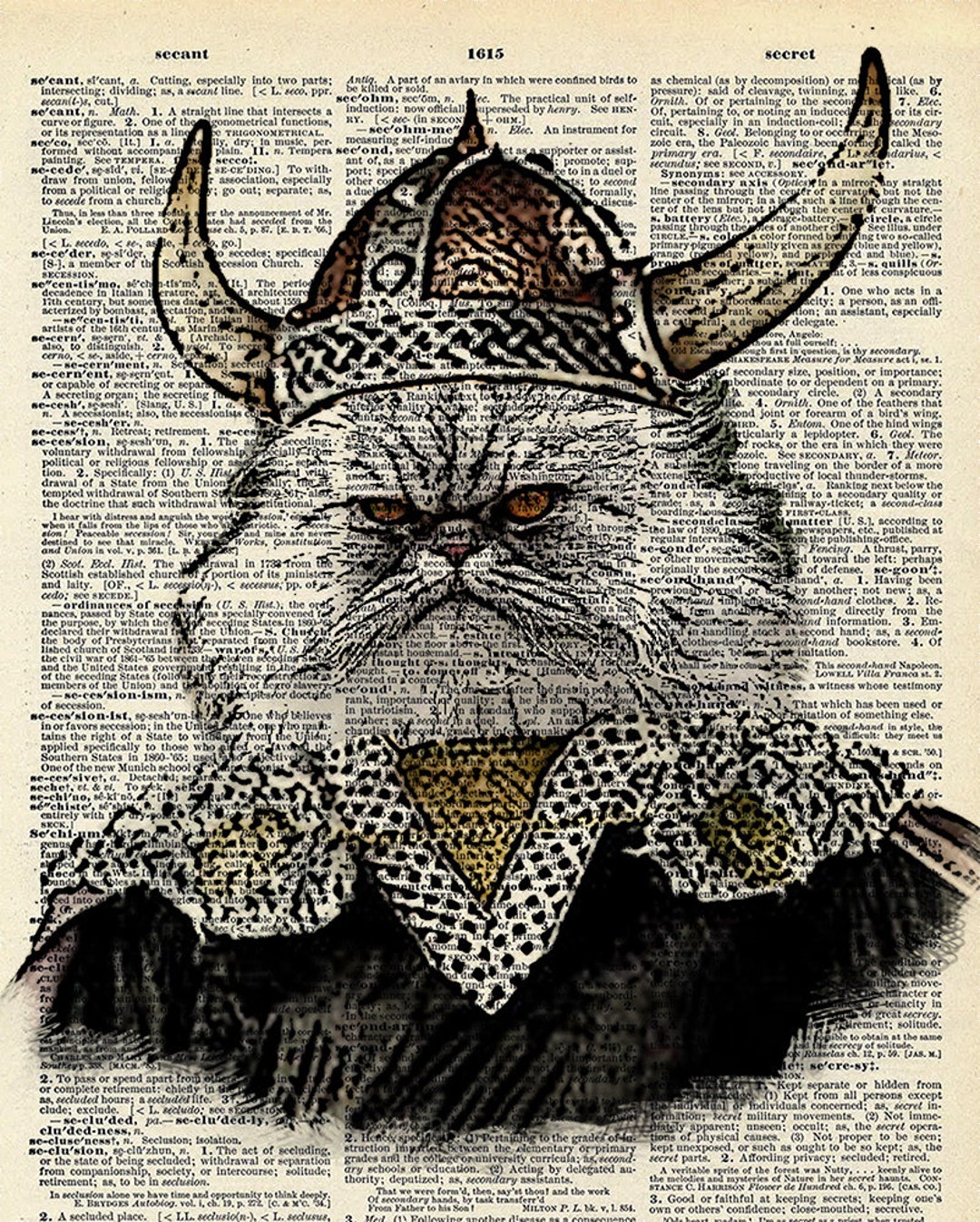 Viking Cat Art Print. Vintage Book Page Art Print. Print on Book Page ...