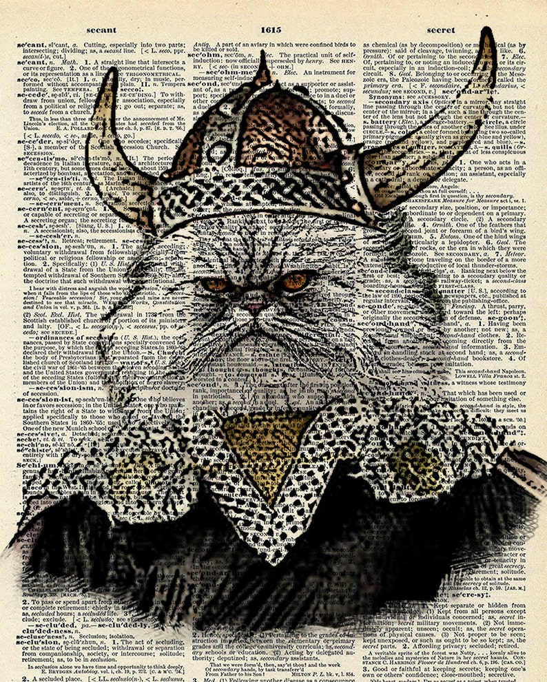 Viking Cat Art Print. Vintage Book Page Art Print. Print on - Etsy