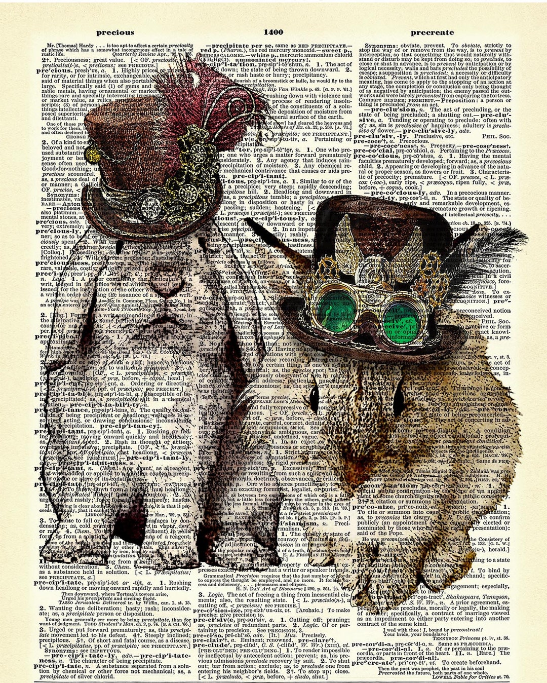 2 CUSTOM Steampunk Pets With Hats. Your Pet Print Will Have the Look of ...