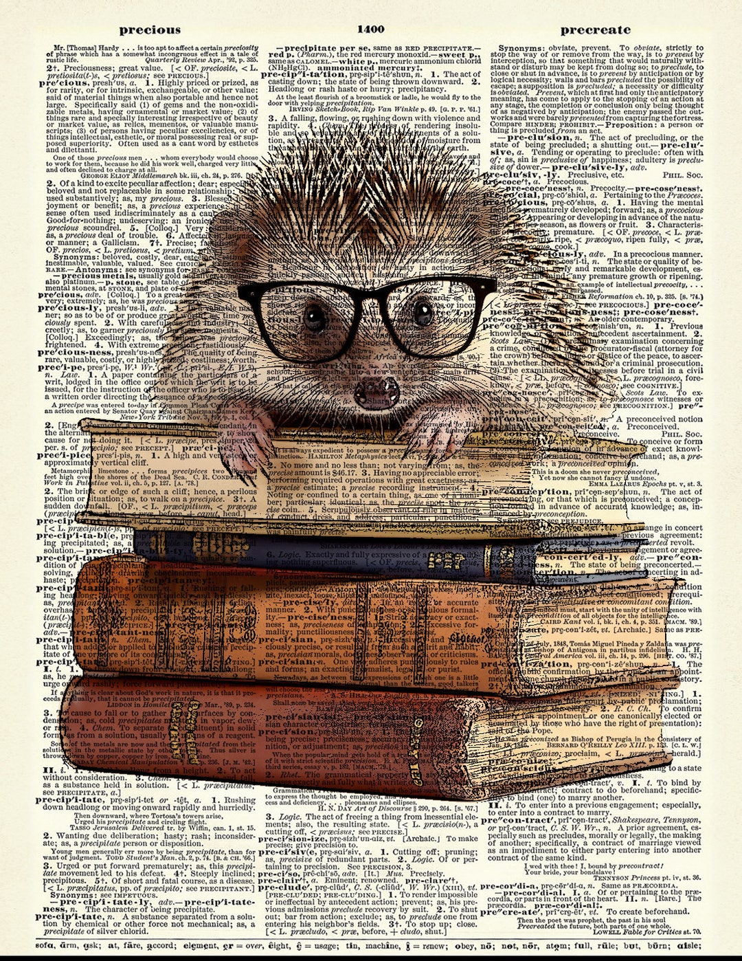 Hedgehog Wall Art on Book Stack. Hedgehog Print Has the Look of an Ink ...