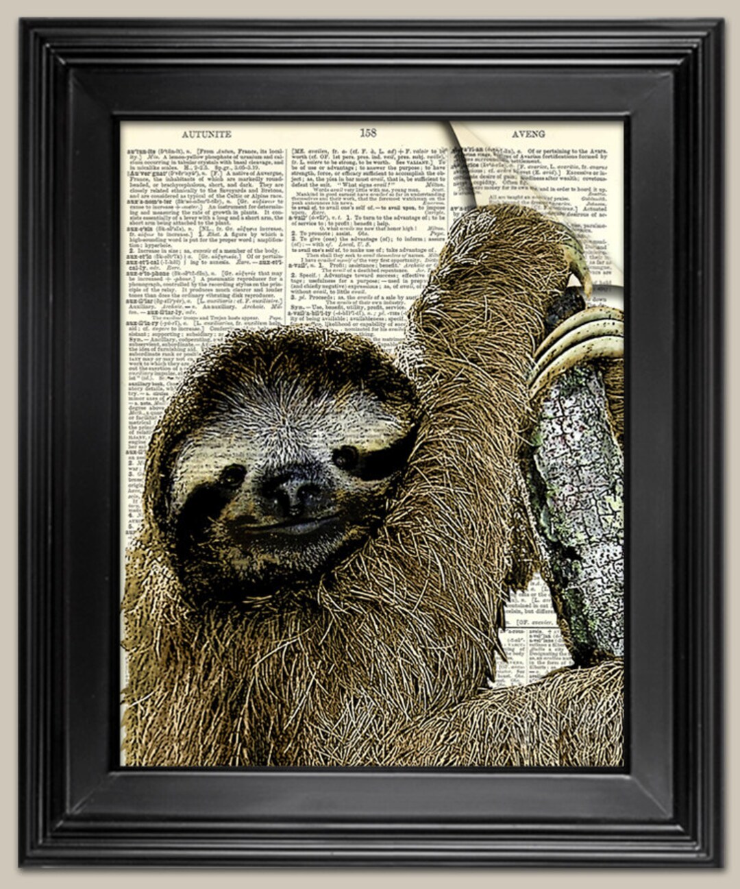 Sloth Turning Page, Wall Art, Art Print. Upcycled Vintage Book Page Art ...