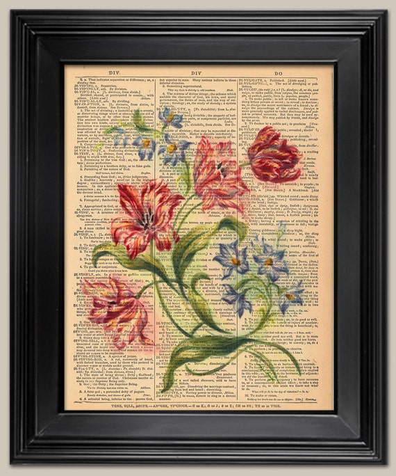 Floral Painting 17. Upcycled Vintage Book Page Art Print. - Etsy