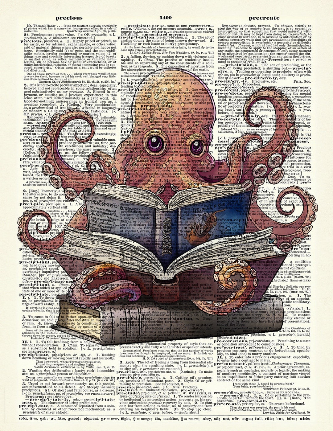 Octopus Wall Art With Books. Octopus Print Has the Look of an Ink ...