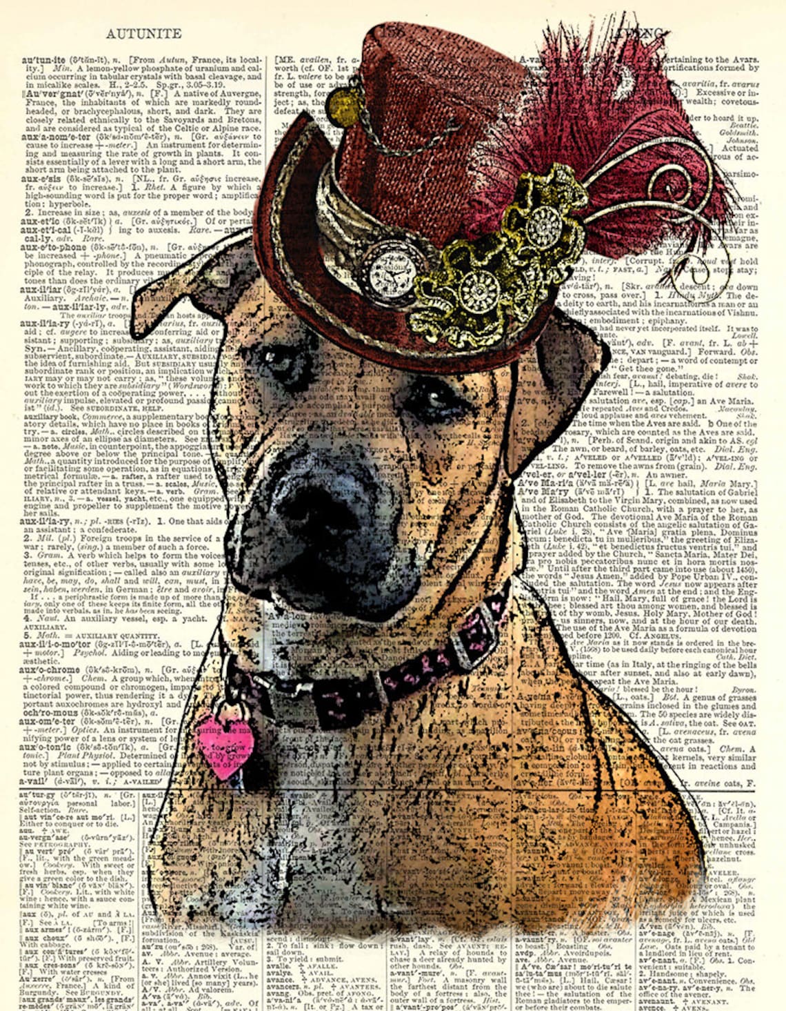 Steampunk Dog- Your Dog CUSTOMIZED With Steampunk Hat. Print Has the ...