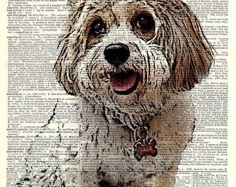 CUSTOM Pet Portrait Print Black With Coloror. Vintage Book | Etsy