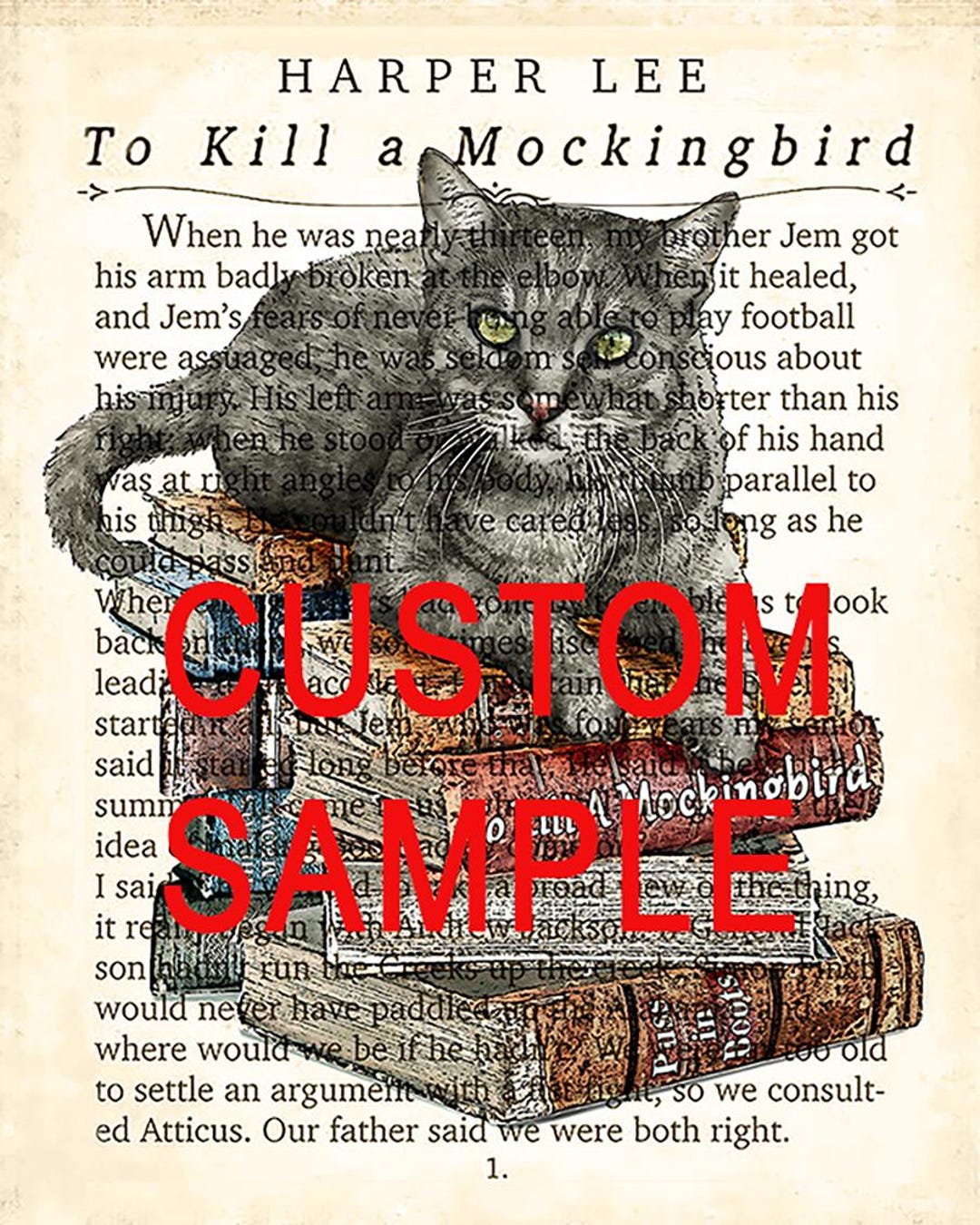 CUSTOMIZED Cat Book Stack. on Your Choice of Book Page. Sample is on ...