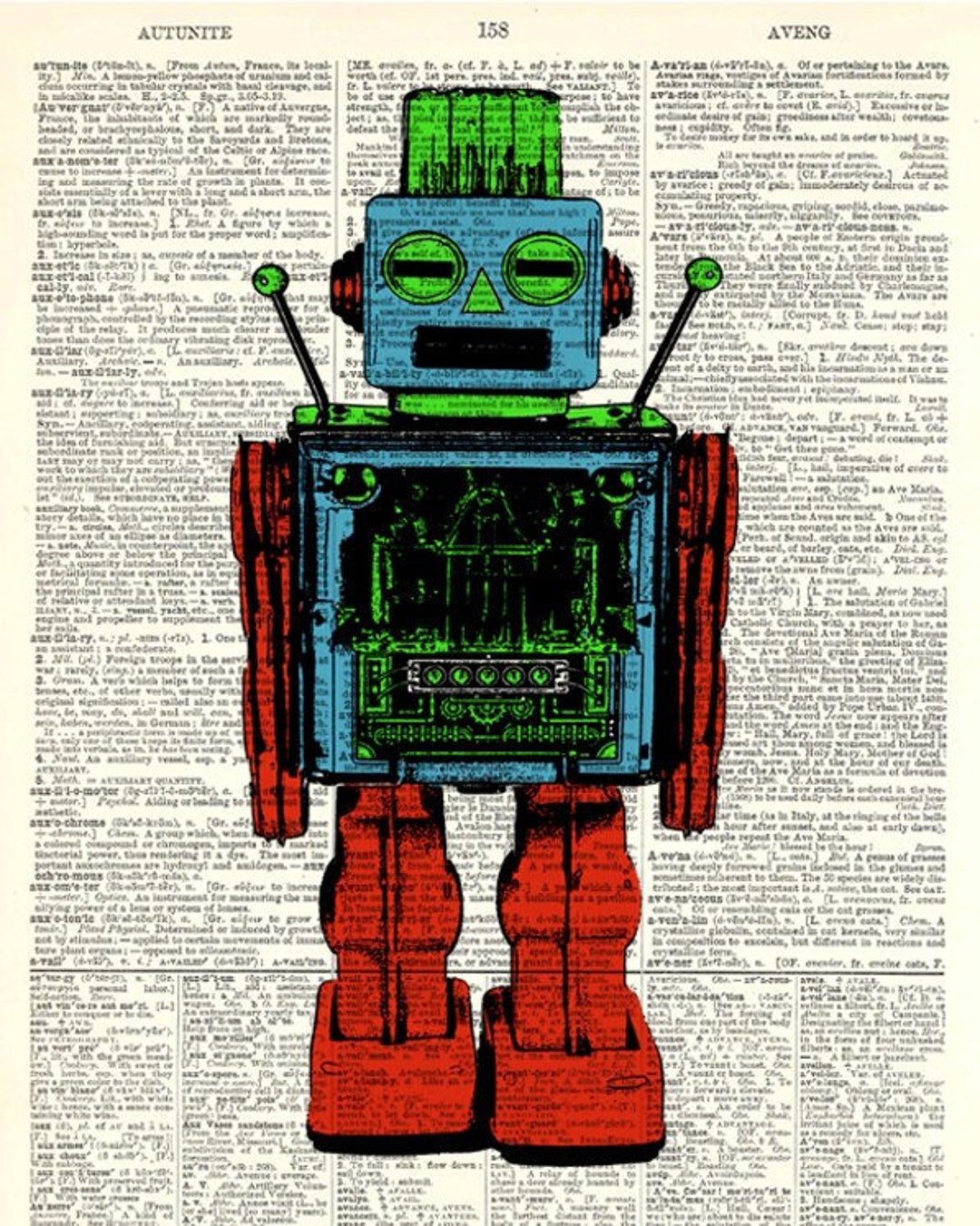 Toy Robot Vintage Book Page Art Print. Print on Book Page. Fits 8"x10 ...