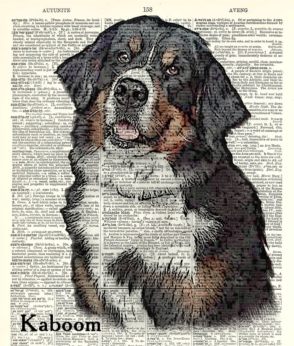 CUSTOM Pet Portrait Print Black Ink Look With Color. Vintage - Etsy