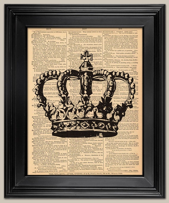 Crown Art Print. Upcycled Vintage Book Page Art Print. Print | Etsy