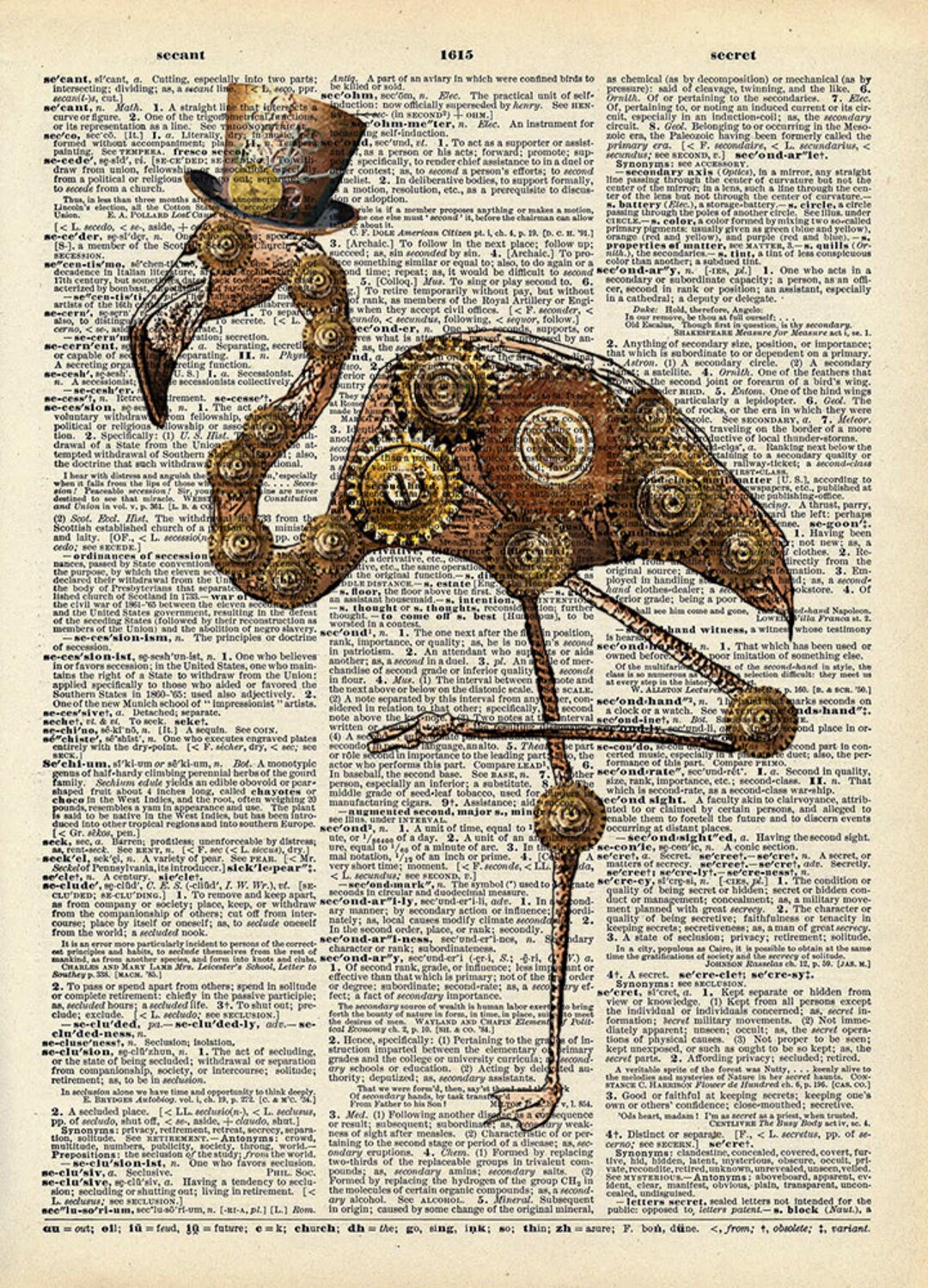 Flamingo Steampunk Art Print. Mr. Flamingo With Top Hat and Gears ...