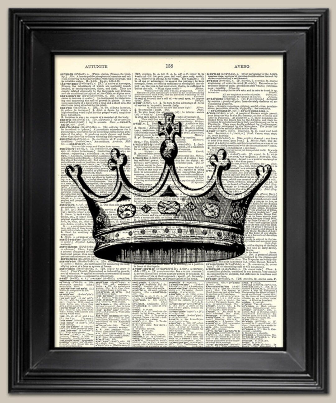 Queen's Crown Art Print. Upcycled Vintage Book Page Art Print. Print on ...