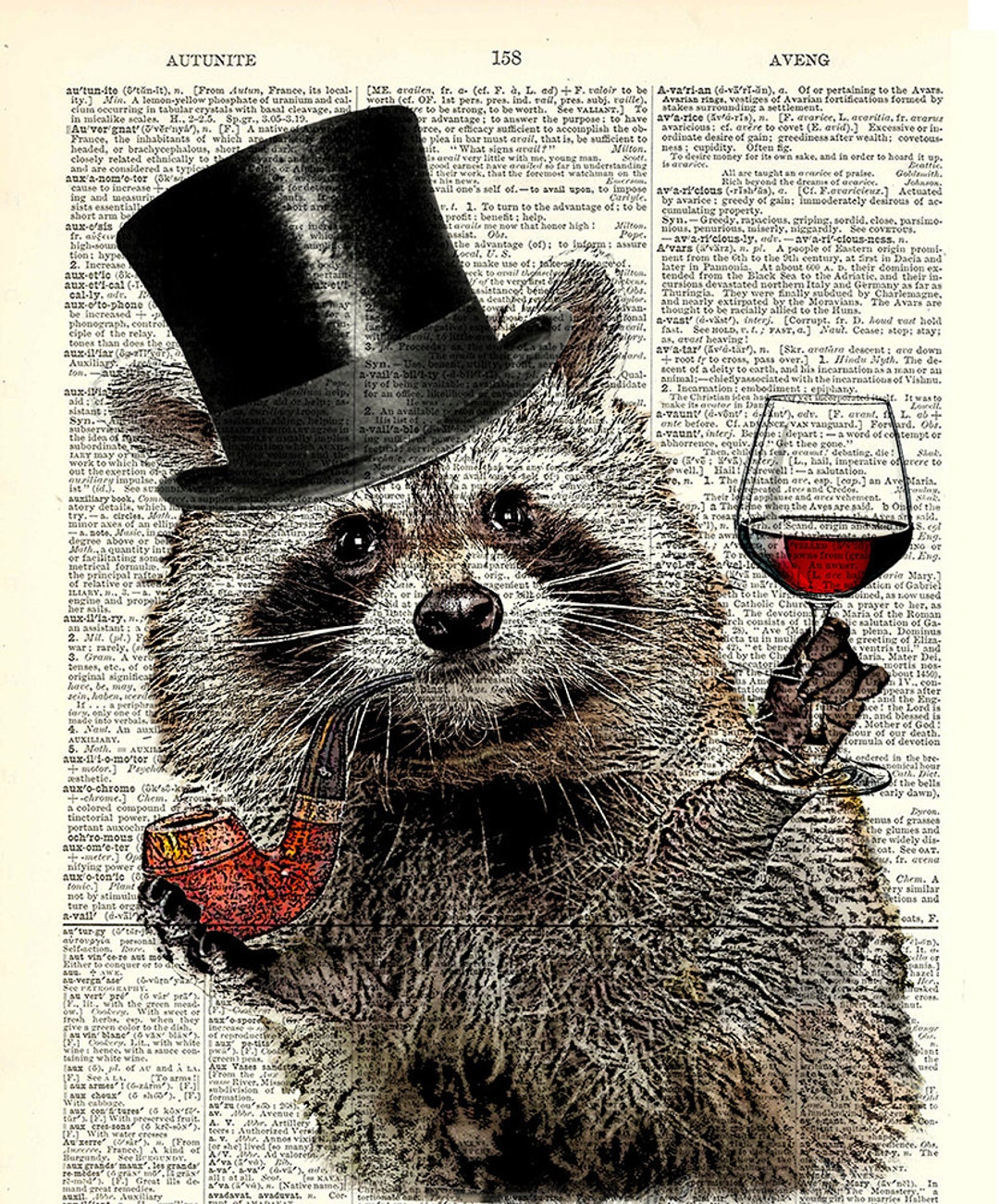 Raccoon Fun Art Print. Mr. Raccoon With Top Hat and Wine - Etsy