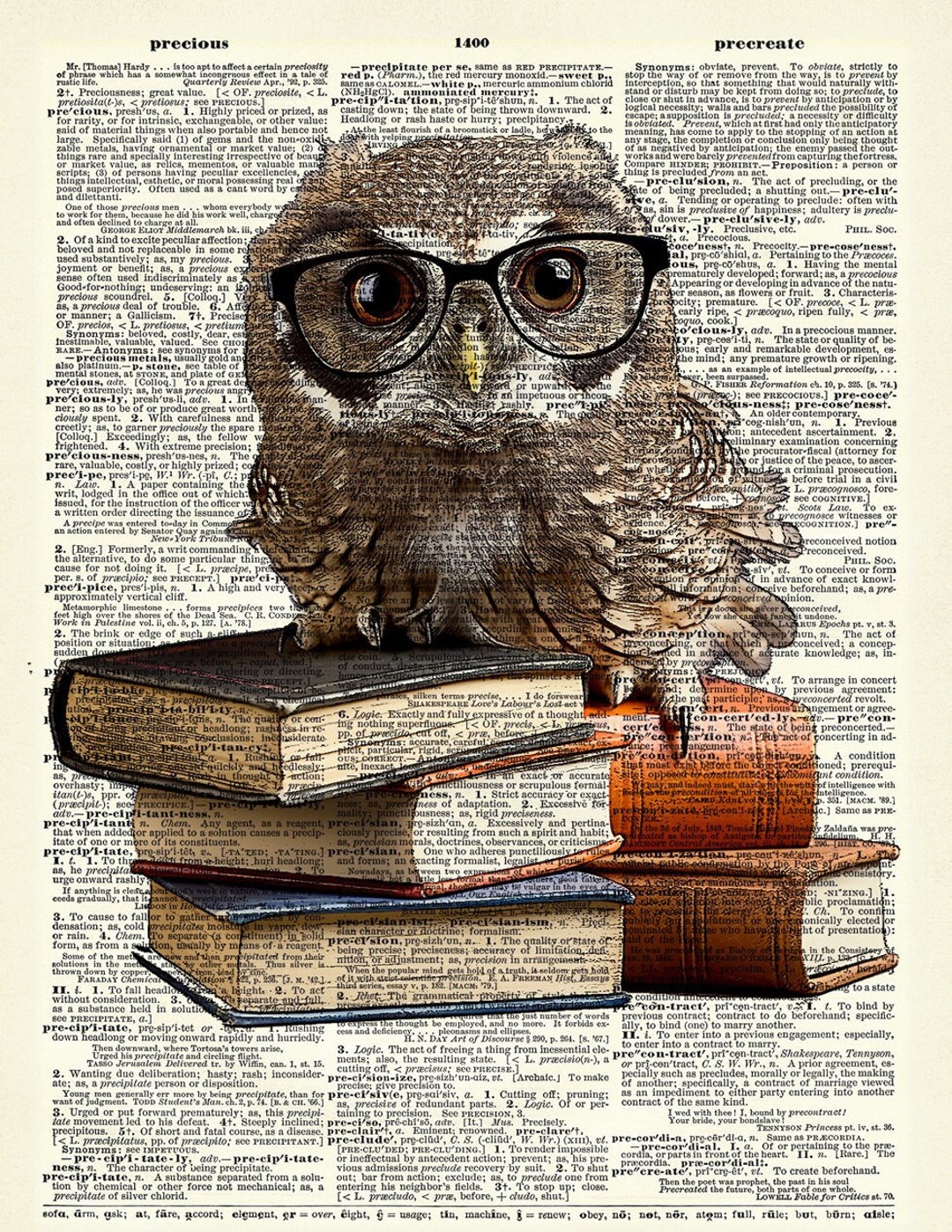 Owl on Book Stack. Baby Owl Print Has the Look of an Ink Drawing With ...