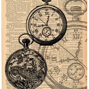 Pocket Watch Vintage Art Print. Vintage Book Page Art Print. Print on ...