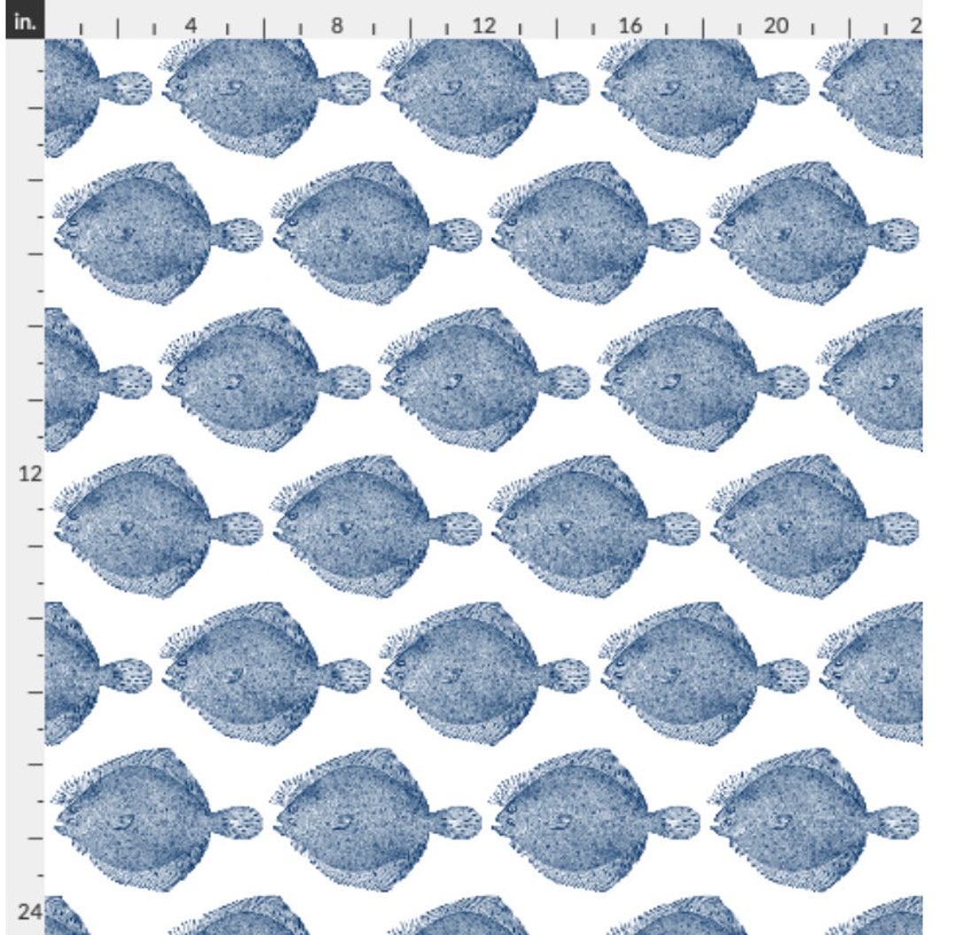 Vintage Flounder Fish Illustration Wallpaper - Blue and White (mid-size ...