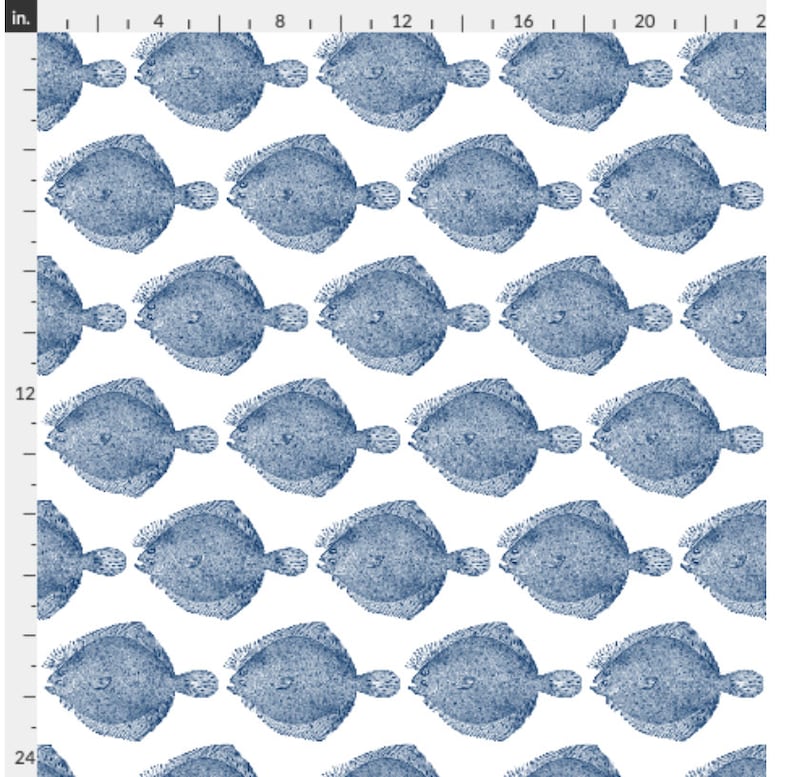 Vintage Flounder Fish Illustration Wallpaper Blue and White - Etsy