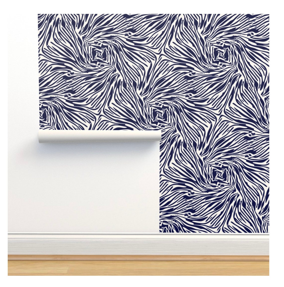 Zebra Swirls Wallpaper - Navy Blue & White - Large Scale (removal and ...