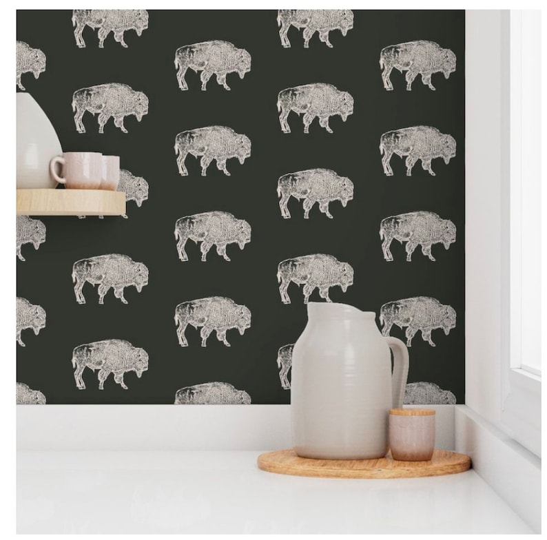 Buffalo Wallpaper: Charcoal Grey Bison Silhouette (pre-pasted & Peel ...