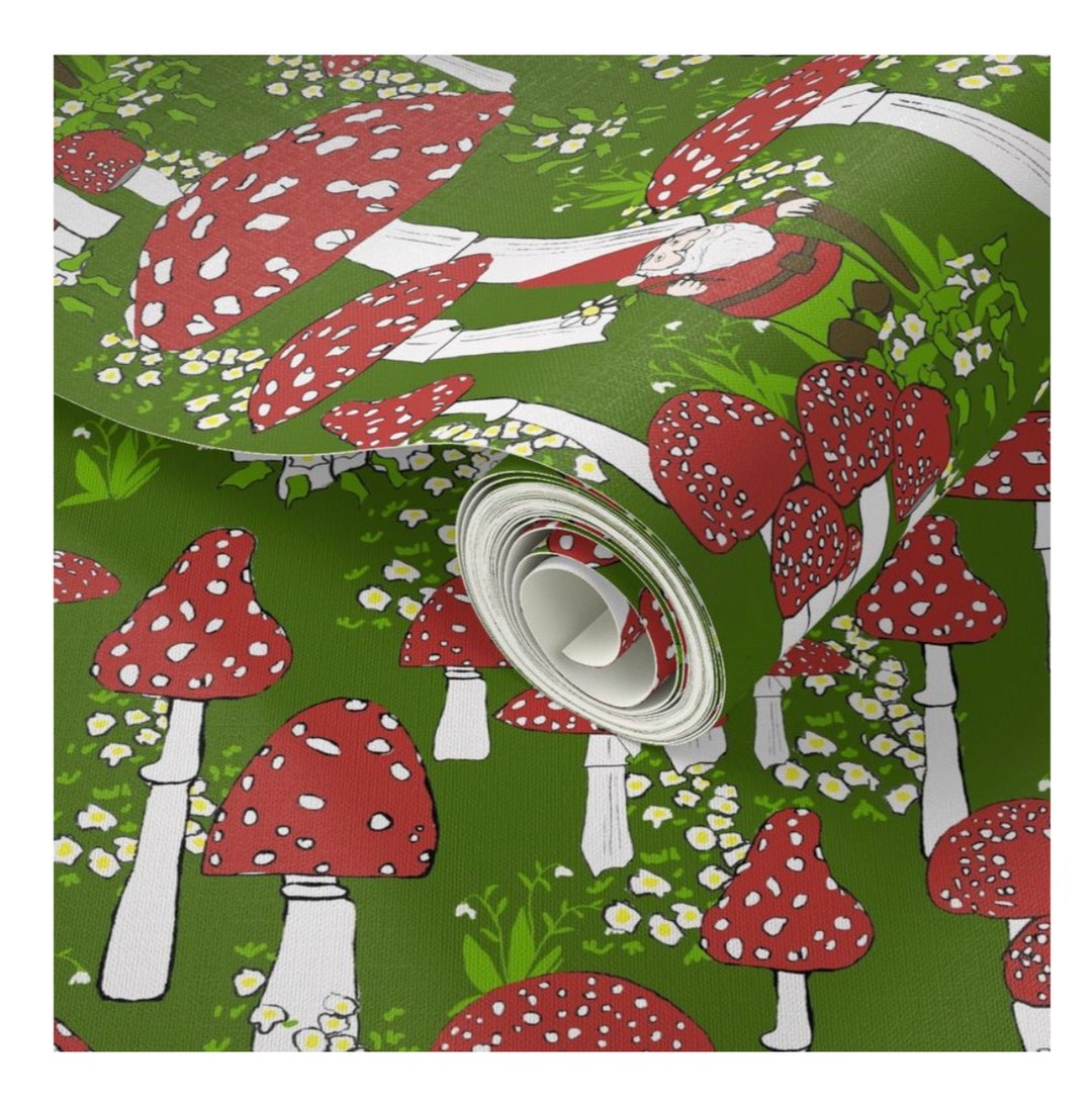 Fairytale Toadstools and Garden Gnomes Wallpaper - Small Scale - Etsy