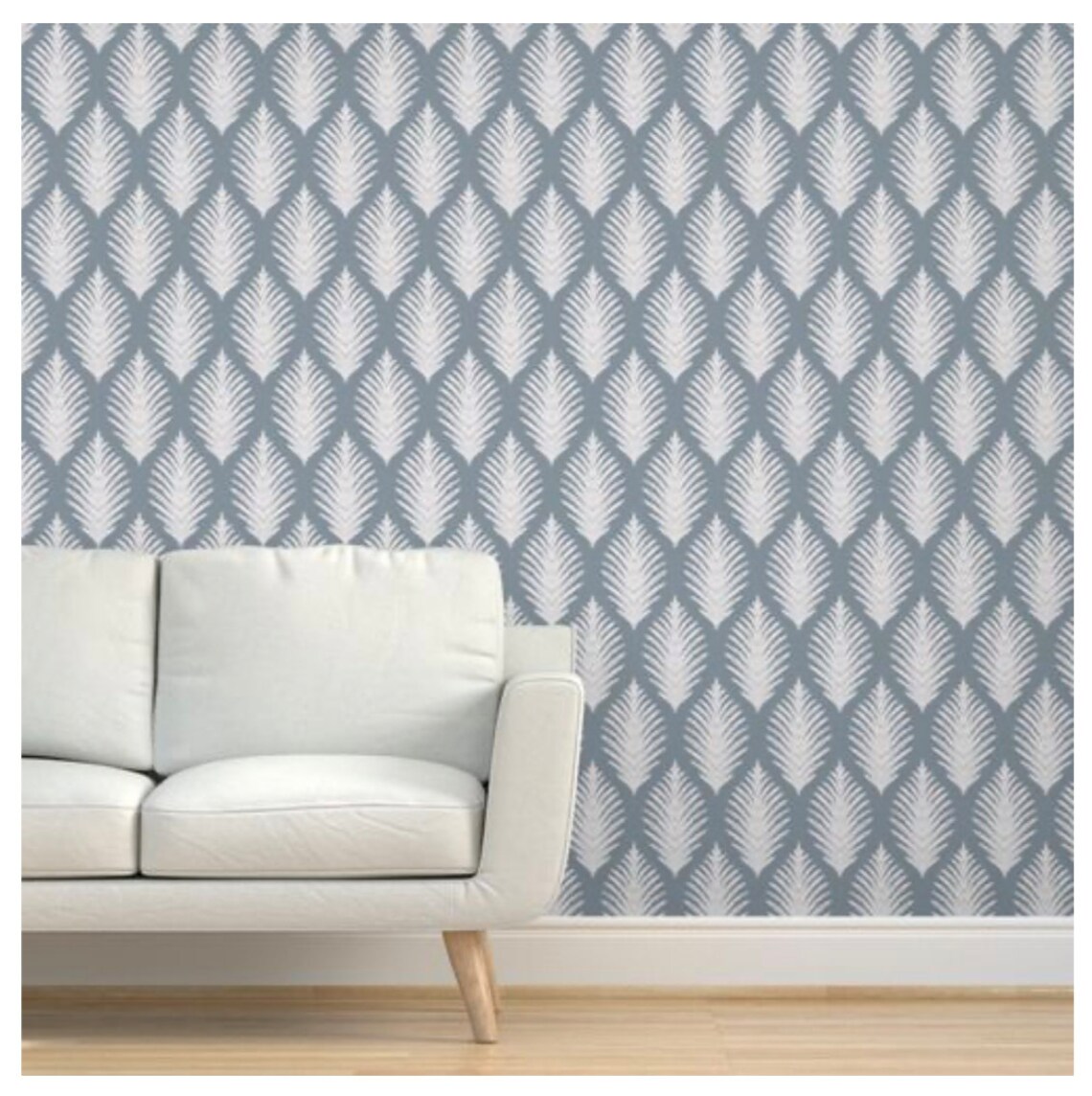 Stag Leaves Ikat Wallpaper French Blue and Silver Gray - Etsy