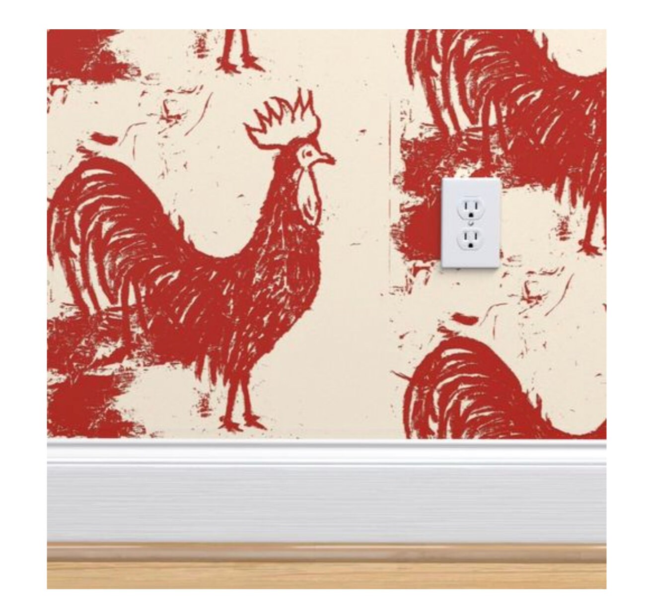 Rustic Red Rooster Wallpaper Red and Taupe - Etsy