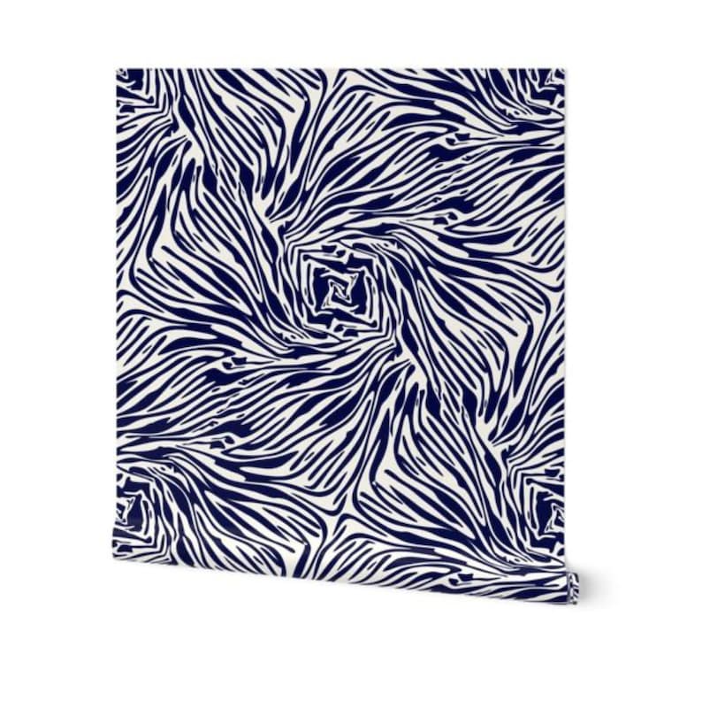 Zebra Swirls Wallpaper Navy Blue & White Large Scale - Etsy