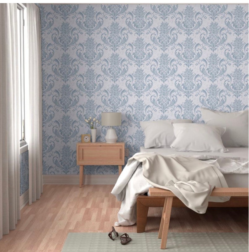 Grand Millennial Pineapple Damask Wallpaper - White and Beach House ...