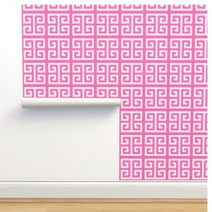Traditional Greek Key Wallpaper in Hibiscus Pink and White - Etsy