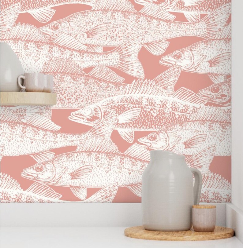 Minnesota Walleye Wallpaper in Coral Clay and Cream - Etsy