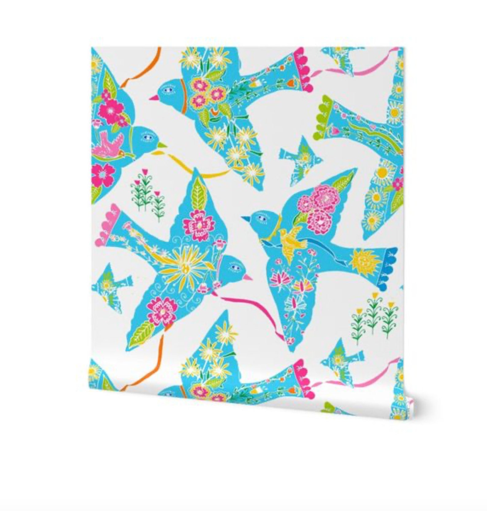 When Doves Fly Wallpaper - White Background - Large Scale - Etsy