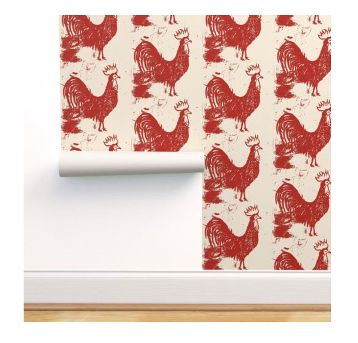Rustic Red Rooster Wallpaper Red and Taupe - Etsy