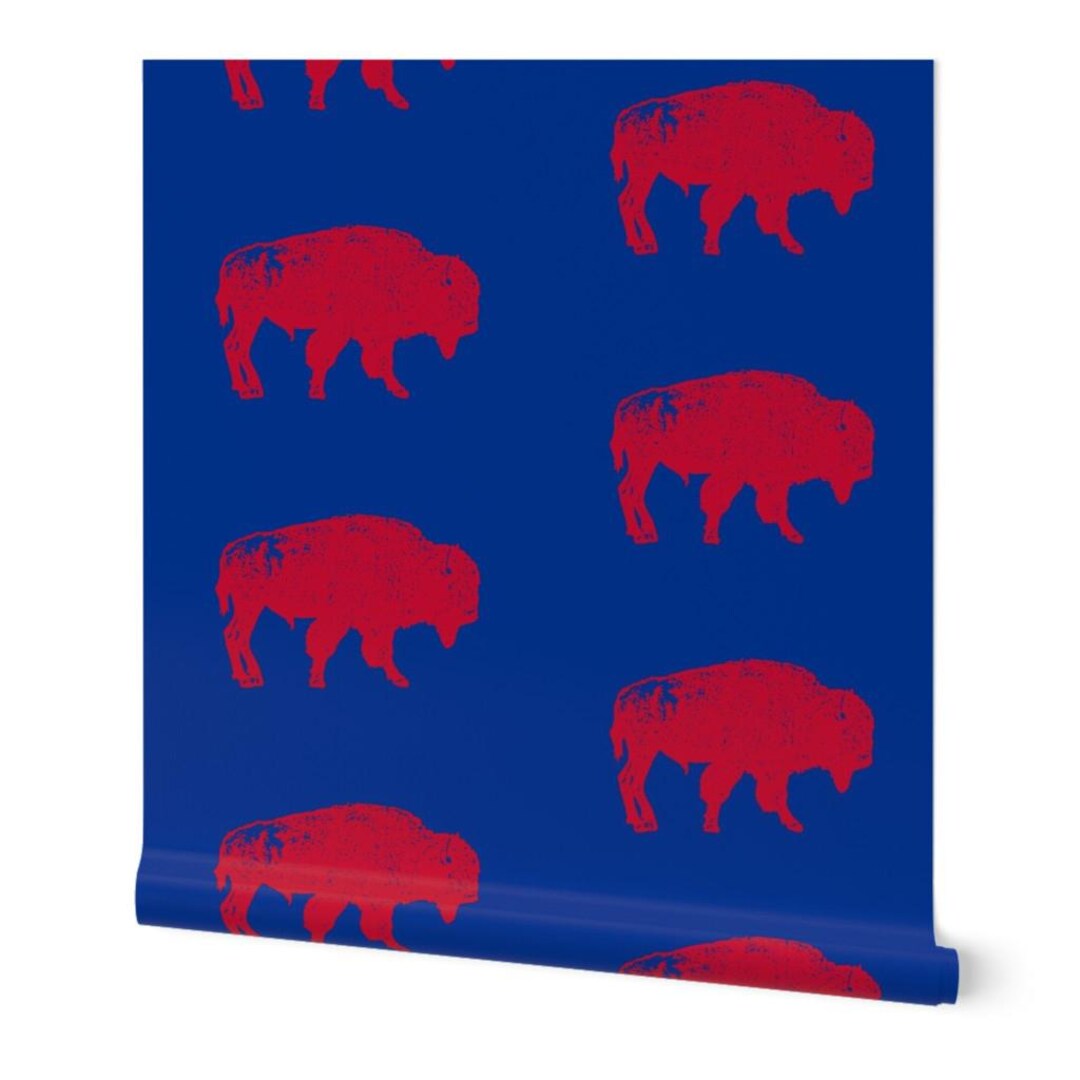 Where the Buffalo Roam - Red Bison - Royal Blue (12” Vertical Repeat ...