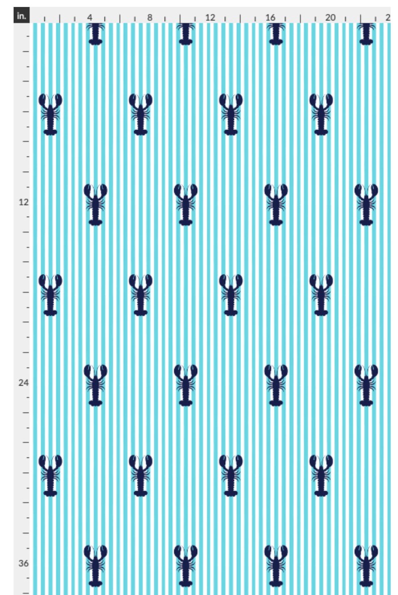 Preppy Nautical Ocean Blue & White With Navy Blue Lobster - Etsy