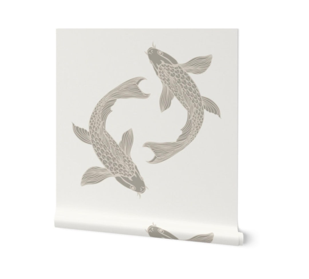 Classic Koi Fish Illustration Wallpaper - Dorian Gray (taupe and Beige ...