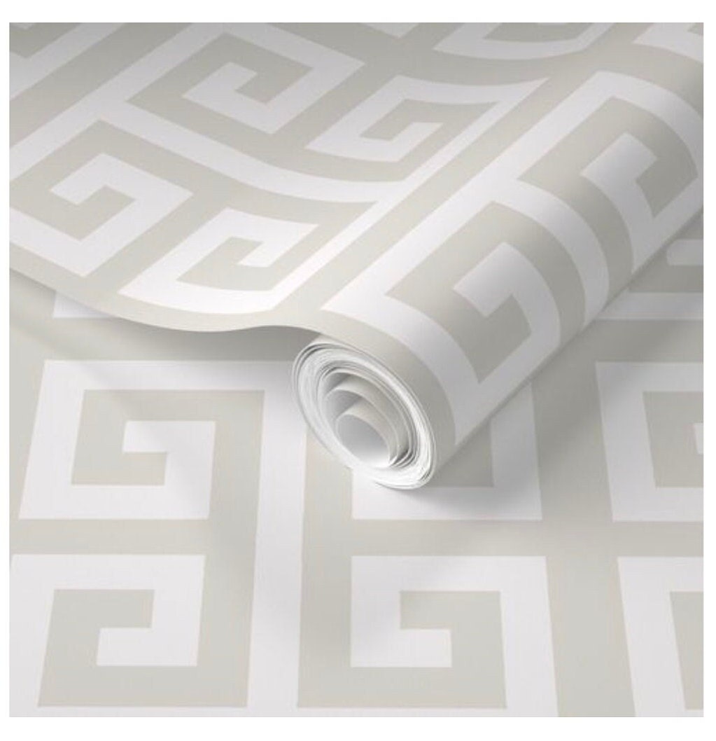 Traditional Greek Key Wallpaper in Custom Beige and Ivory - Etsy