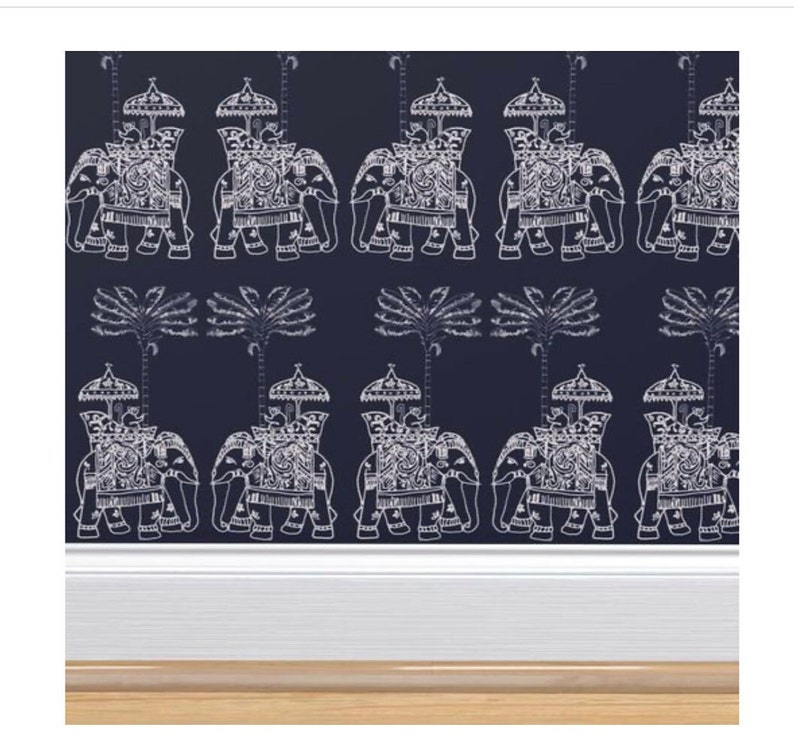 Indian Elephant Block Print Midnight Navy Blue With Ivory - Etsy