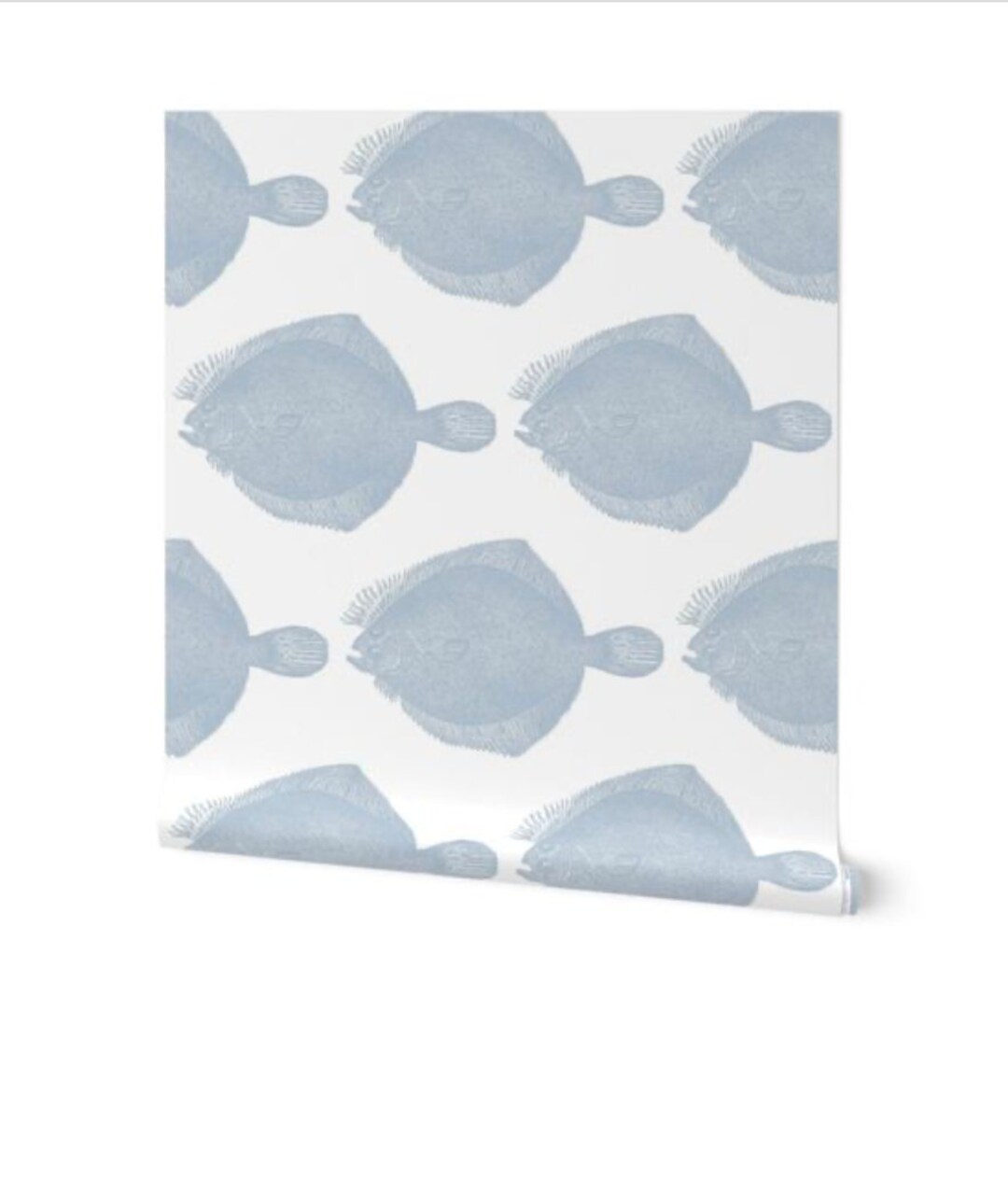 Vintage Flounder Fish Illustration Wallpaper - Beach House Blue Fish ...