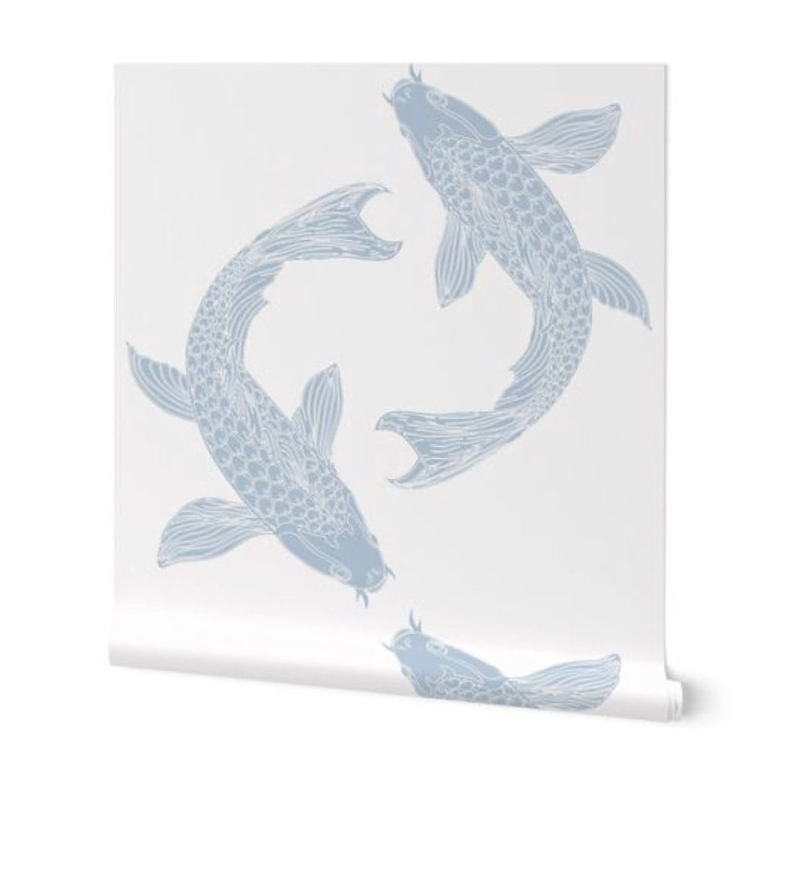 Classic Koi Fish Illustration Wallpaper Beach House Blue on a White ...