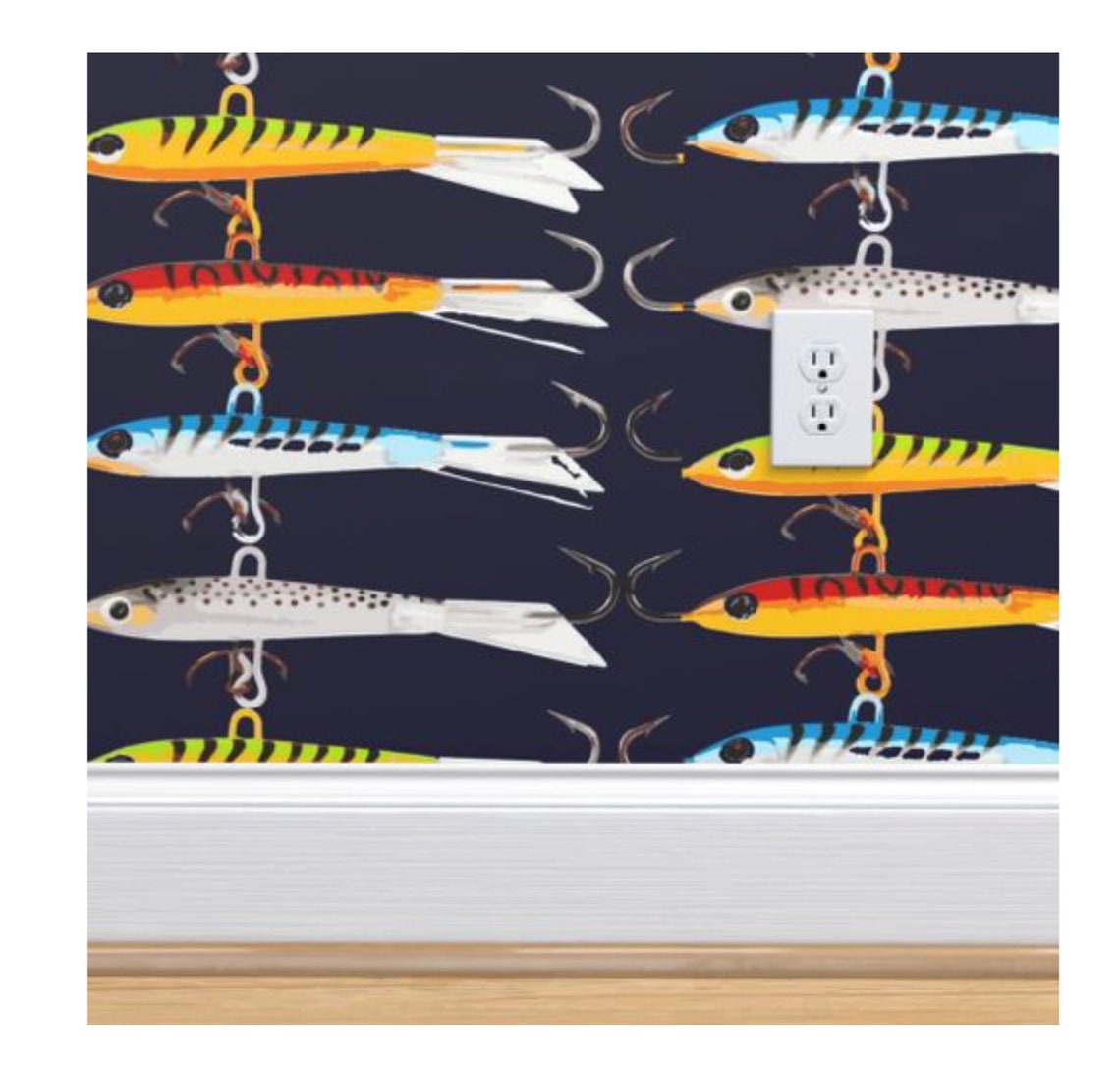 Fishing Lures Wallpaper Navy - Etsy