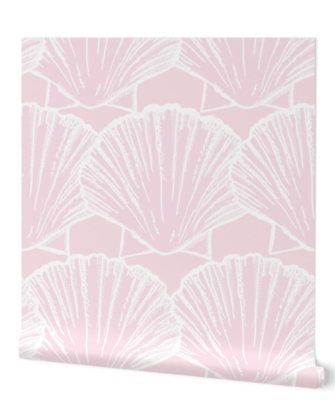 JUMBO Scallop Sea Shell Wallpaper in Custom Bermuda Pink (24" Vertical ...